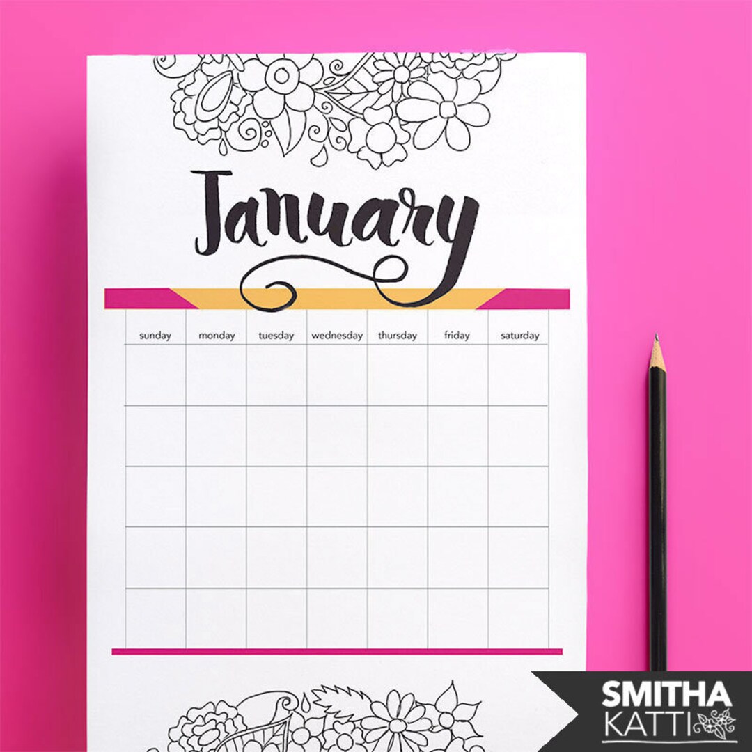 Undated Monthly Calendar Printable| Digital Download Only - Etsy
