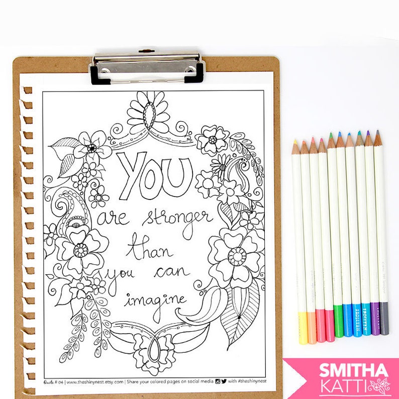 Adult Coloring, Stronger Than You Can Think, Printable, Coloring Pages ...