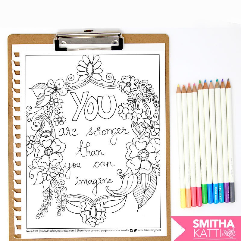 Adult Coloring, Stronger Than You Can Think, Printable, Coloring Pages ...