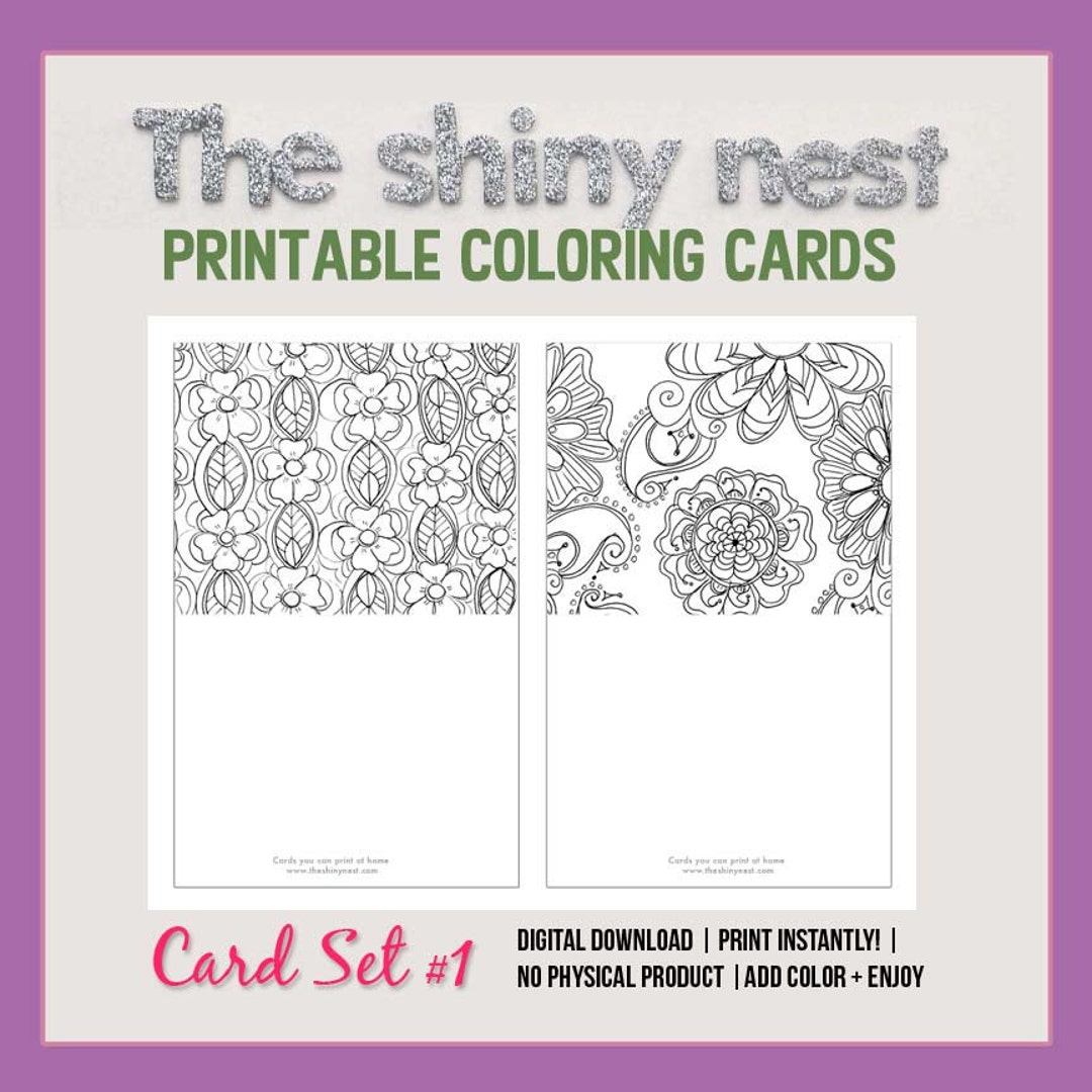 Coloring Cards, Printable Note Cards, Blank Notecards, Adult Coloring ...