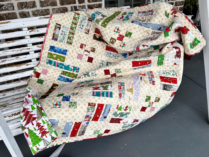 Christmas Strip Ribbons Throw Quilt - 58 X 72 - Etsy