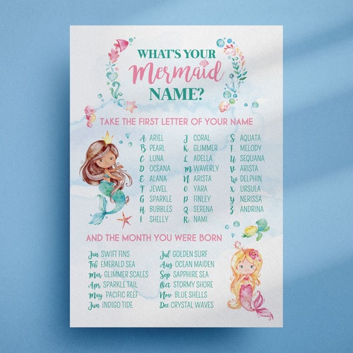 What's Your Mermaid Name DIY Party Sign Poster - Etsy
