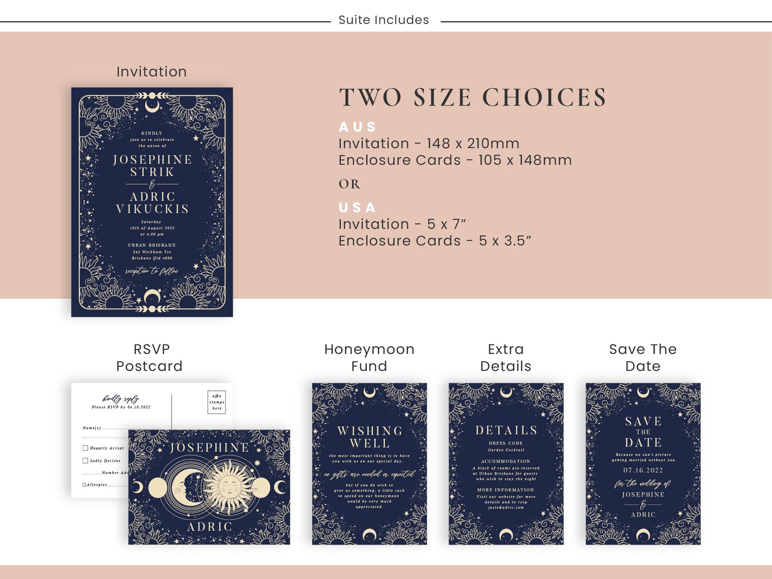 Celestial Wedding Invitation Suite Editable Template - Etsy Australia