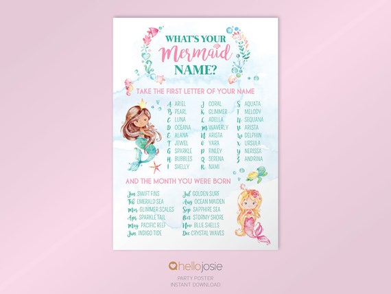 What's Your Mermaid Name DIY Party Sign Poster | Etsy