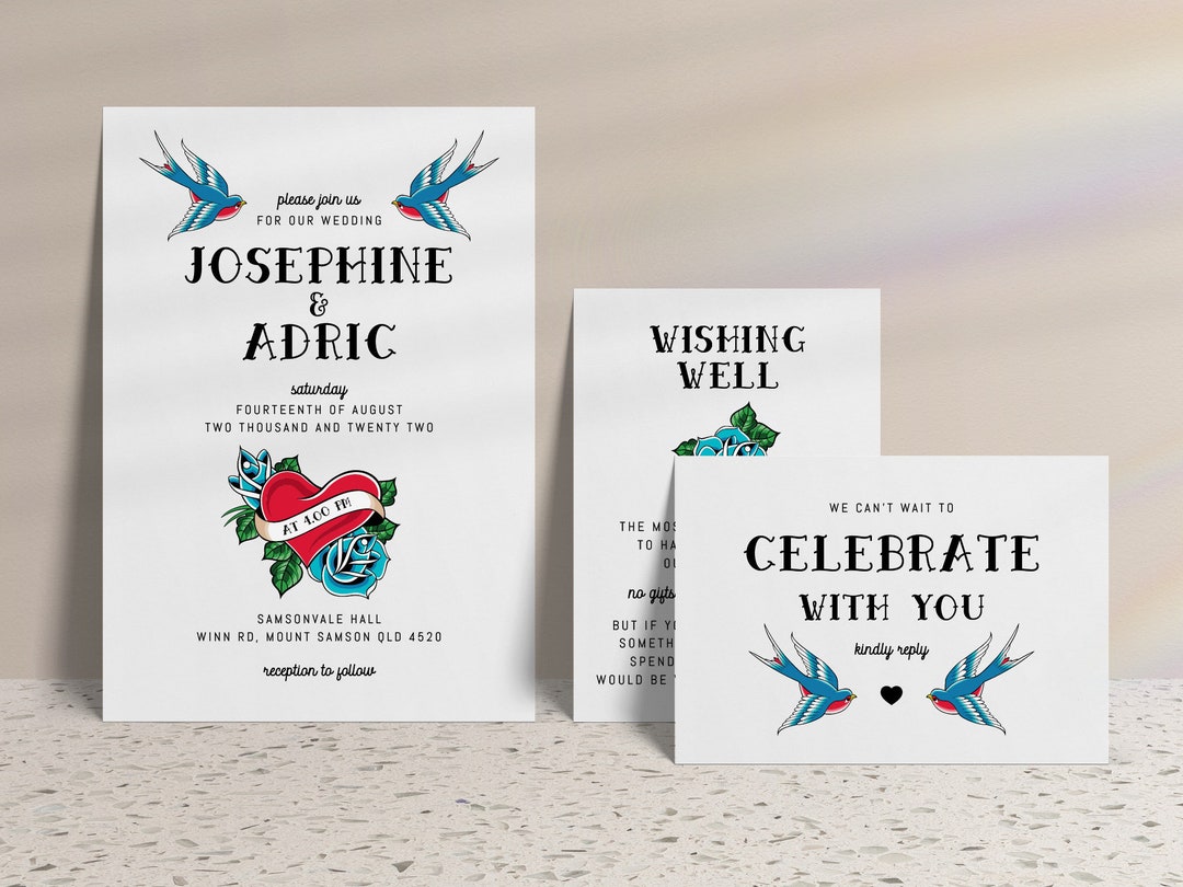 Tattoo Rockabilly Wedding Invitation Suite Editable Template - Etsy