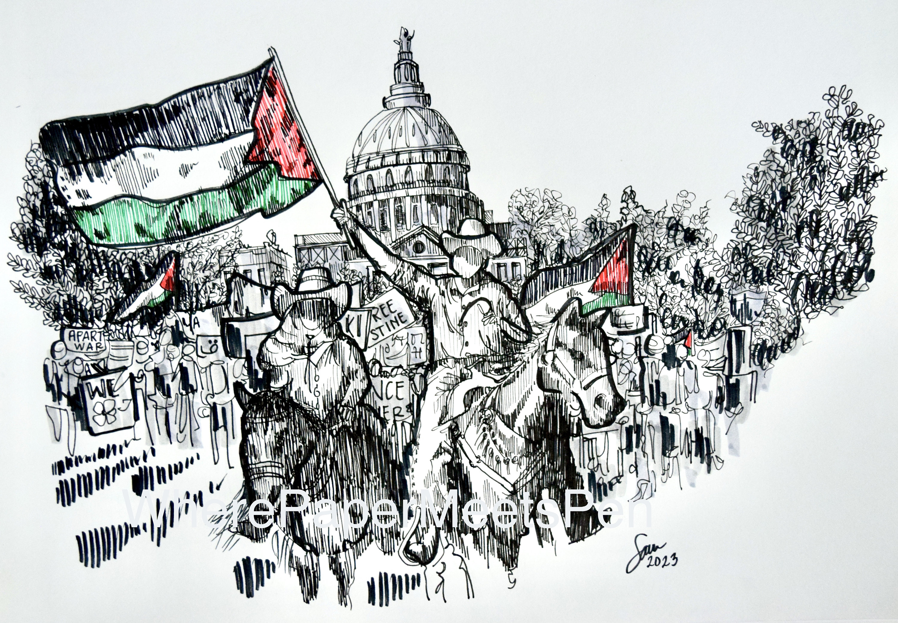 Free Palestine Protest Drawing - Etsy