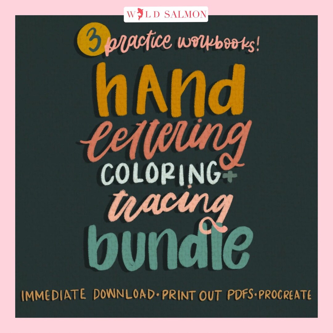 Hand Lettering Trace and Color Workbook BUNDLE W FREE Brush | Instant ...