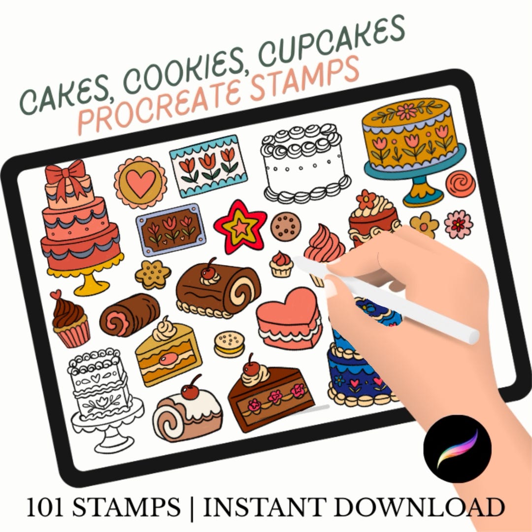 Procreate Stamps Brush Set: Bakery Cakes, Cookies, Cupcakes (digital ...