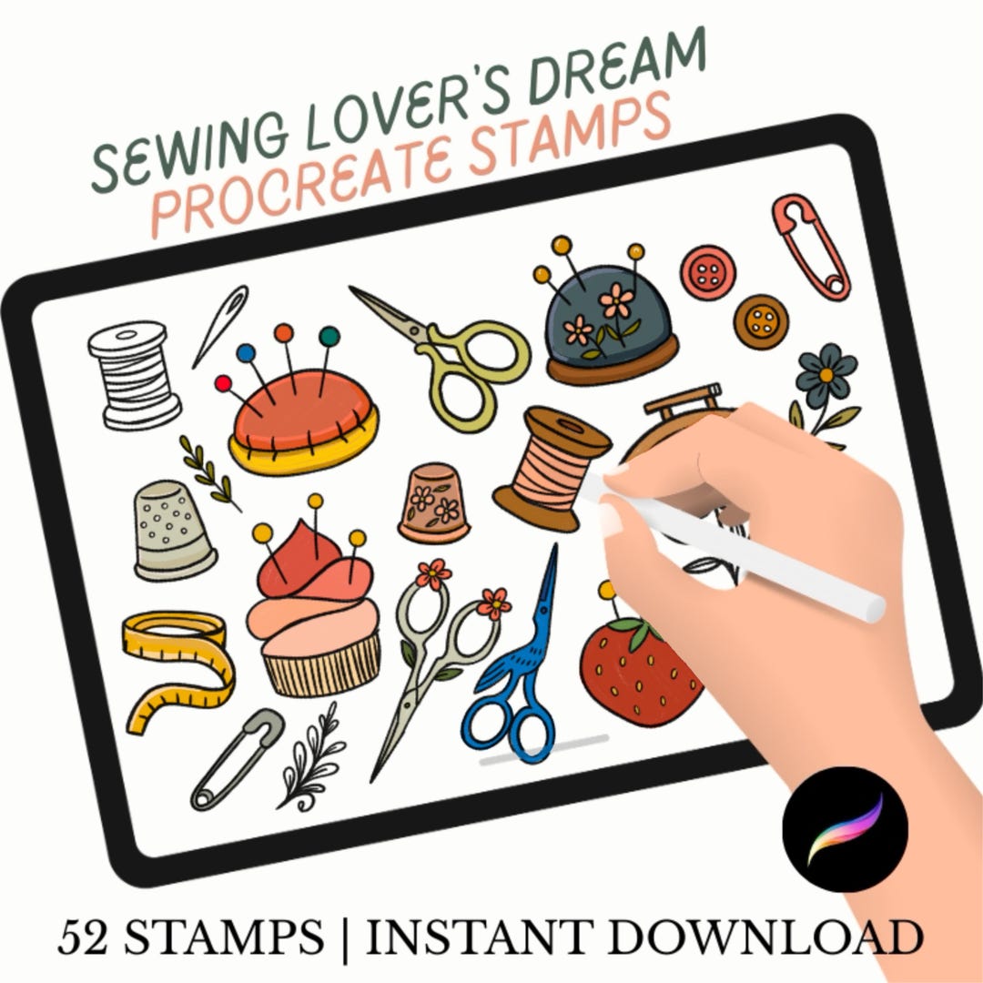 Sewing Lover Procreate Stamps: Hand-drawn Fiber Arts (digital Download ...