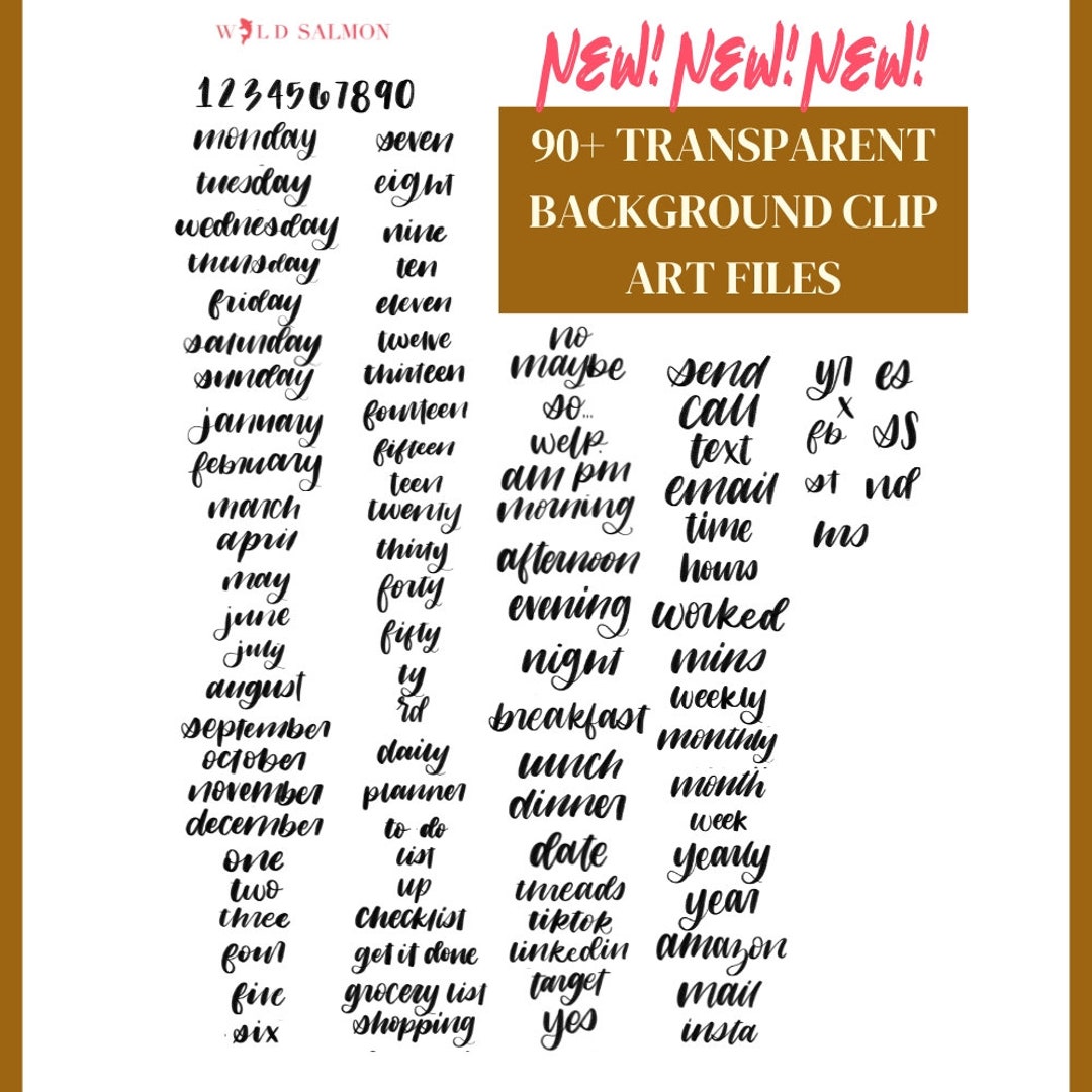 90 Modern Script CLIP ART FILES Transparent Background Hand Drawn Png ...