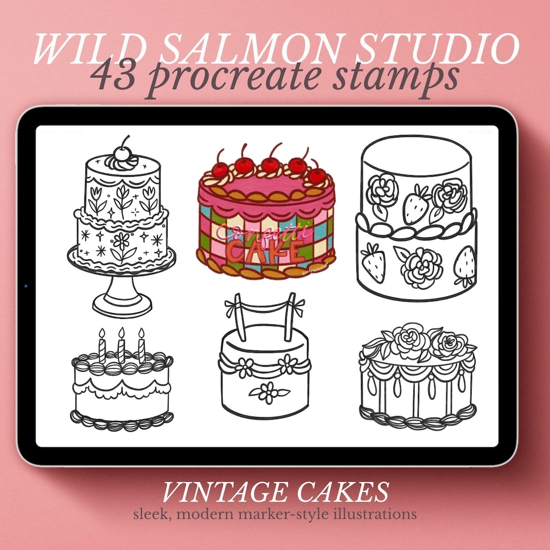 Vintage Cakes Procreate Stamps: Marker Style Drawings Brush Set ...