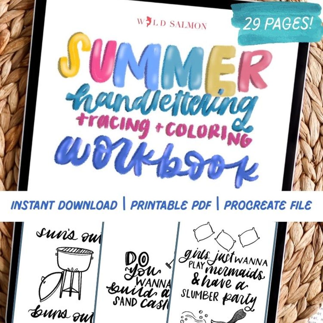 Summer Hand-lettering Workbook: Procreate Tracing & Coloring (PDF ...