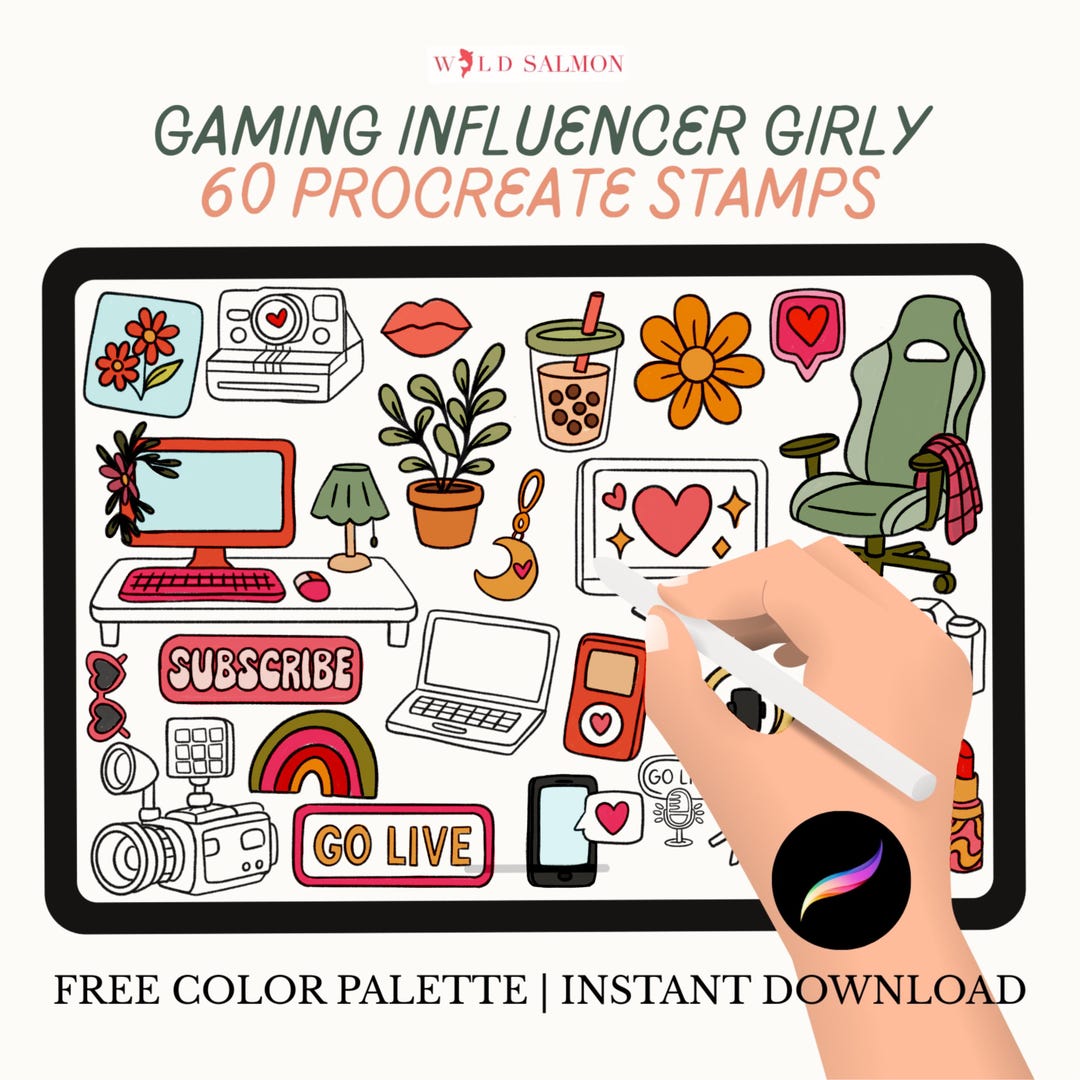 Gamer Influencer Girly Procreate Stamps: Nerdy Tech Streamer Brush Set ...