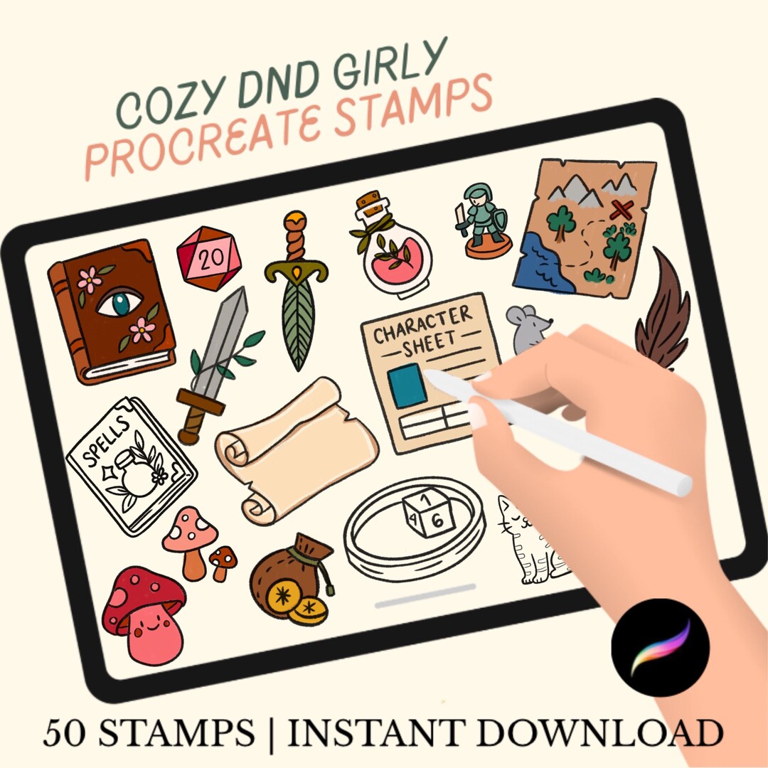 Cozy Dnd Procreate Stamps | Girly Cartoon Illustrations (digital ...