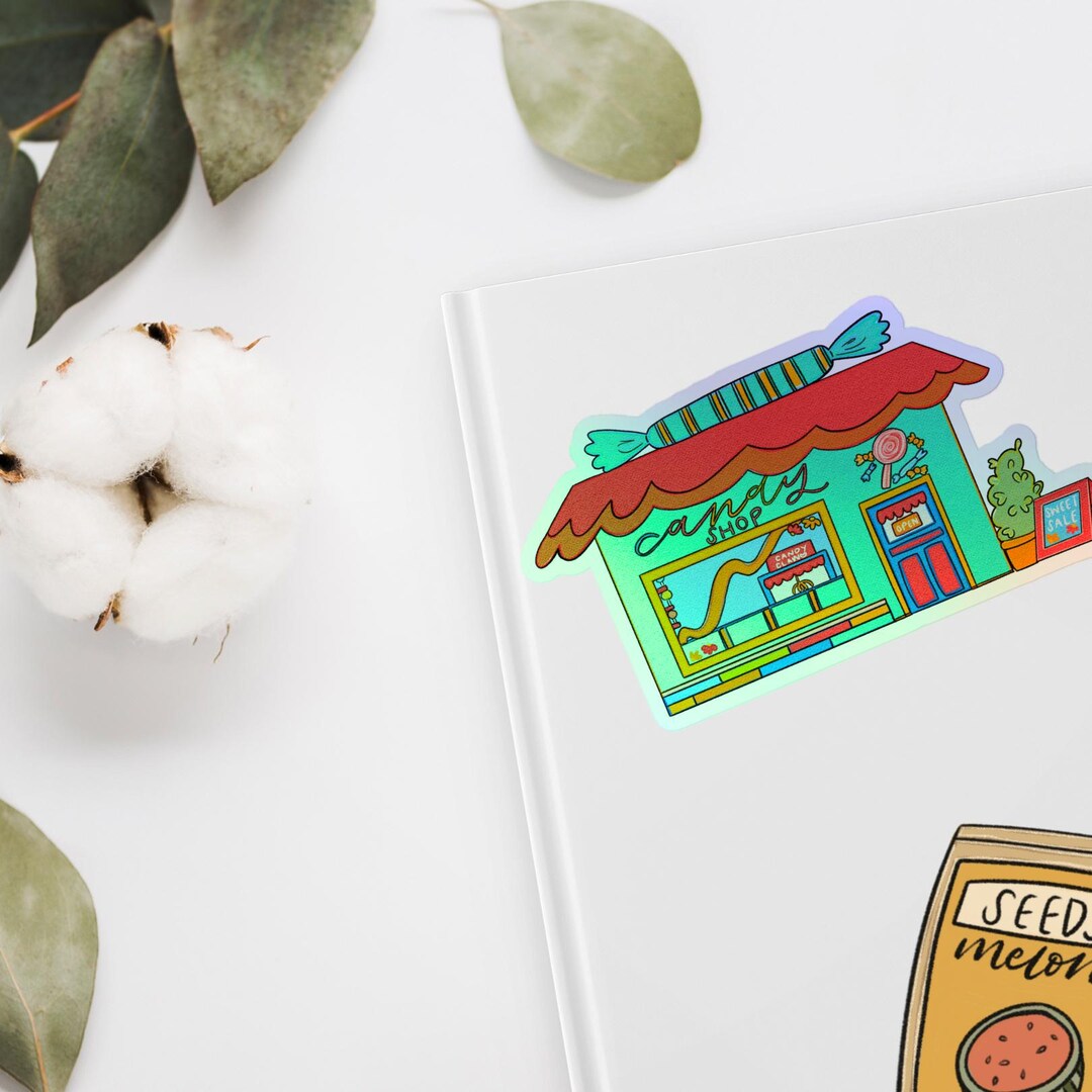 Candy Shop Hand Illustrated Pop Colors Holographic Sticker | Vinyl Holo ...