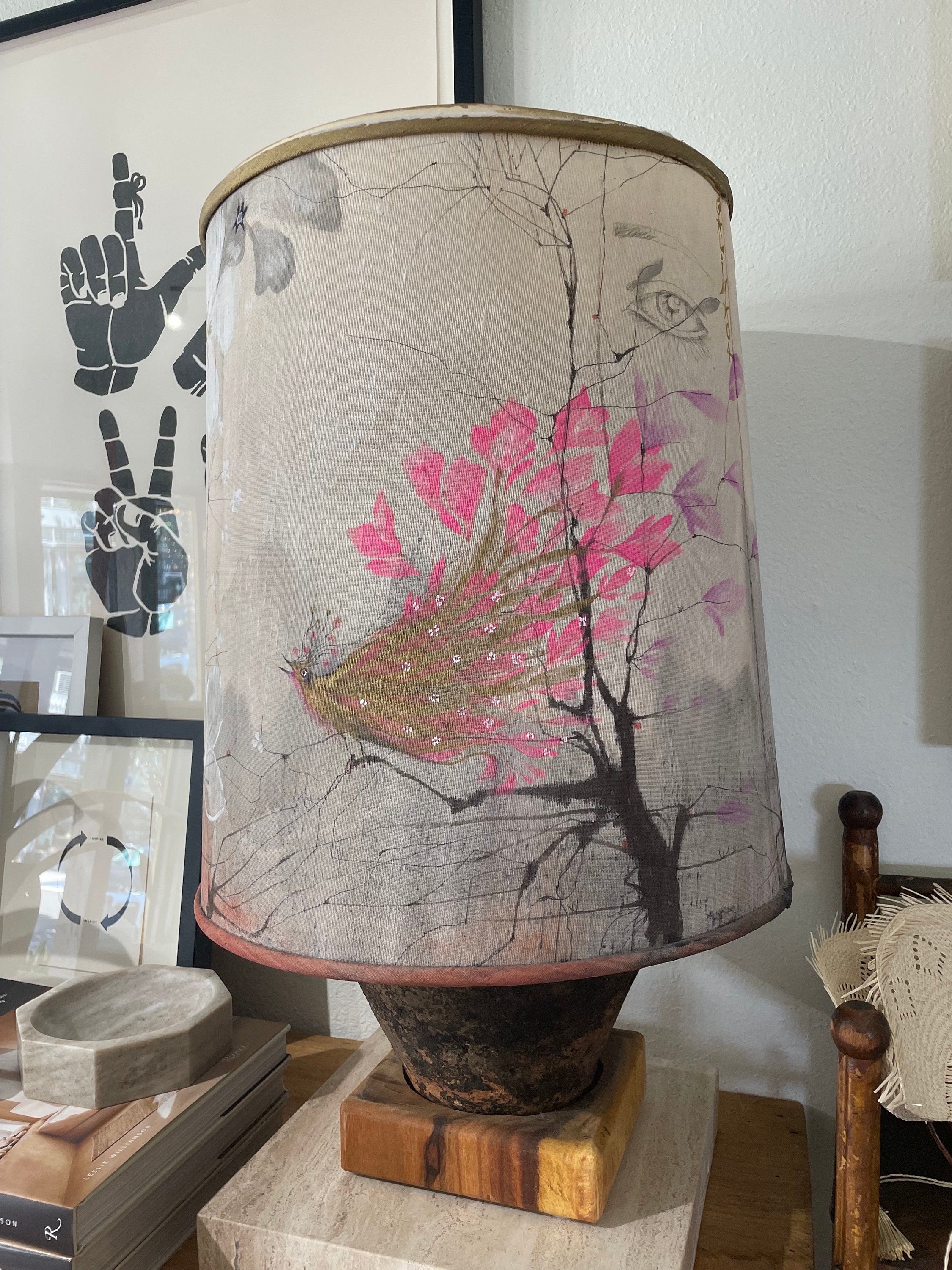 Hand-painted Vintage Bee + Bird Lamp-shade by Gala Lazuli - Etsy
