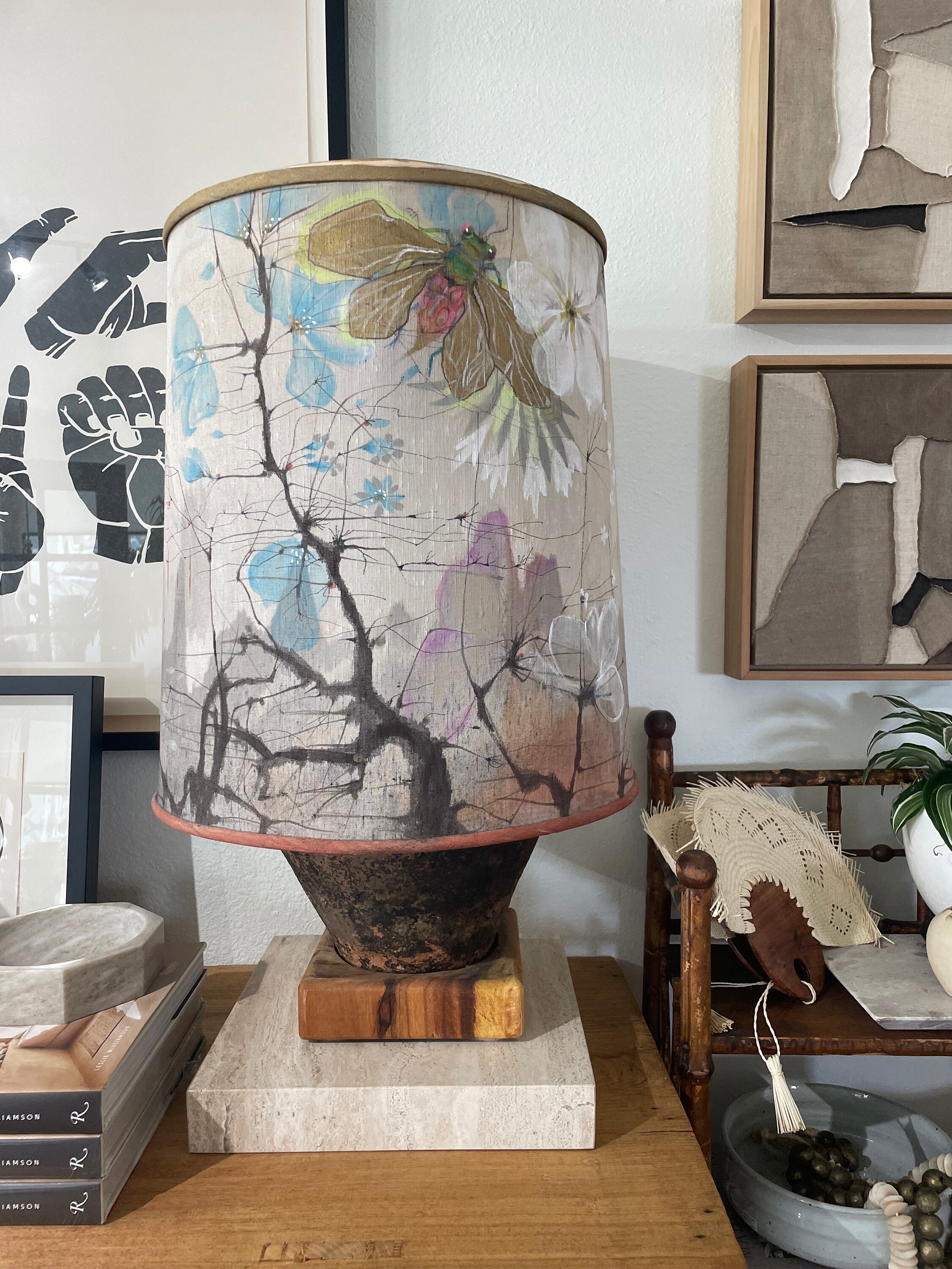 Hand-painted Vintage Bee + Bird Lamp-shade by Gala Lazuli - Etsy