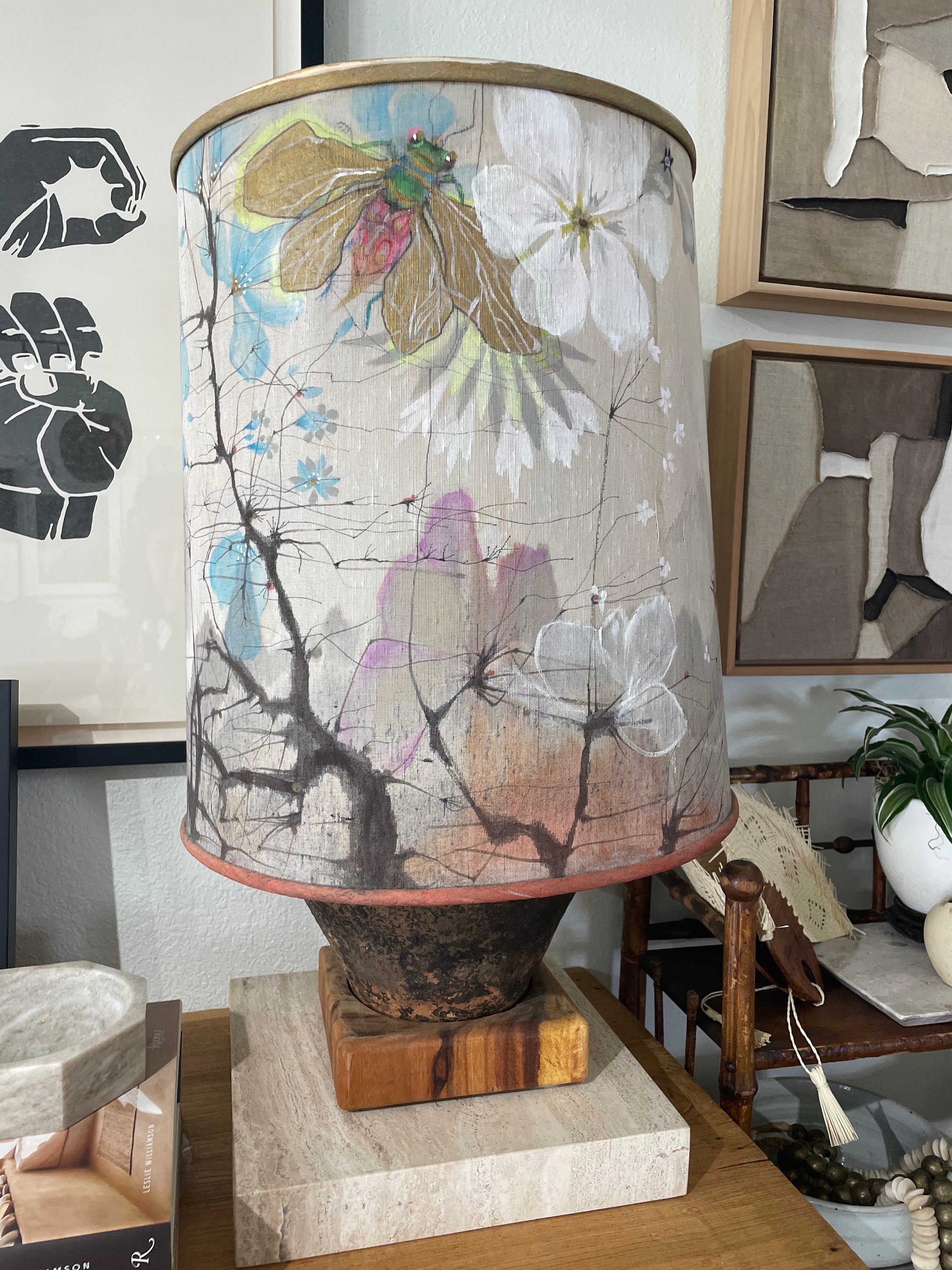 Hand-painted Vintage Bee + Bird Lamp-shade by Gala Lazuli - Etsy