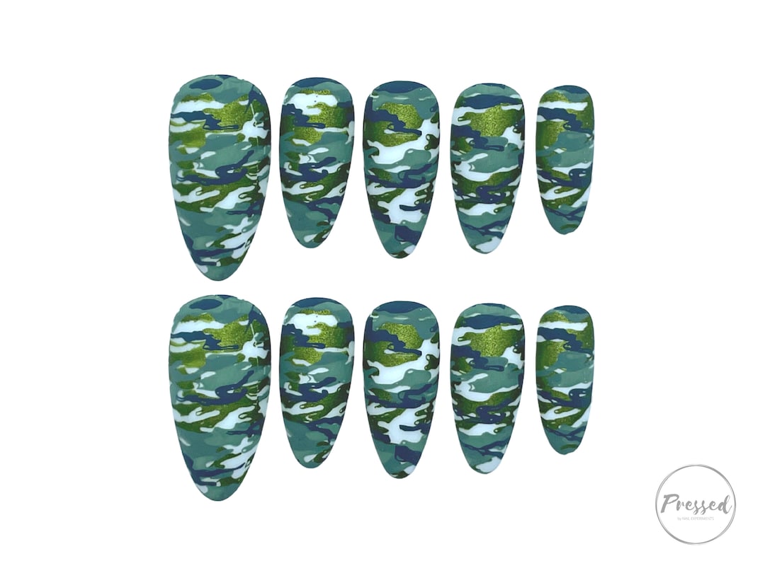 Camo Nails, Army Print Nails, Green Nails, Camouflage Nails, Matte ...