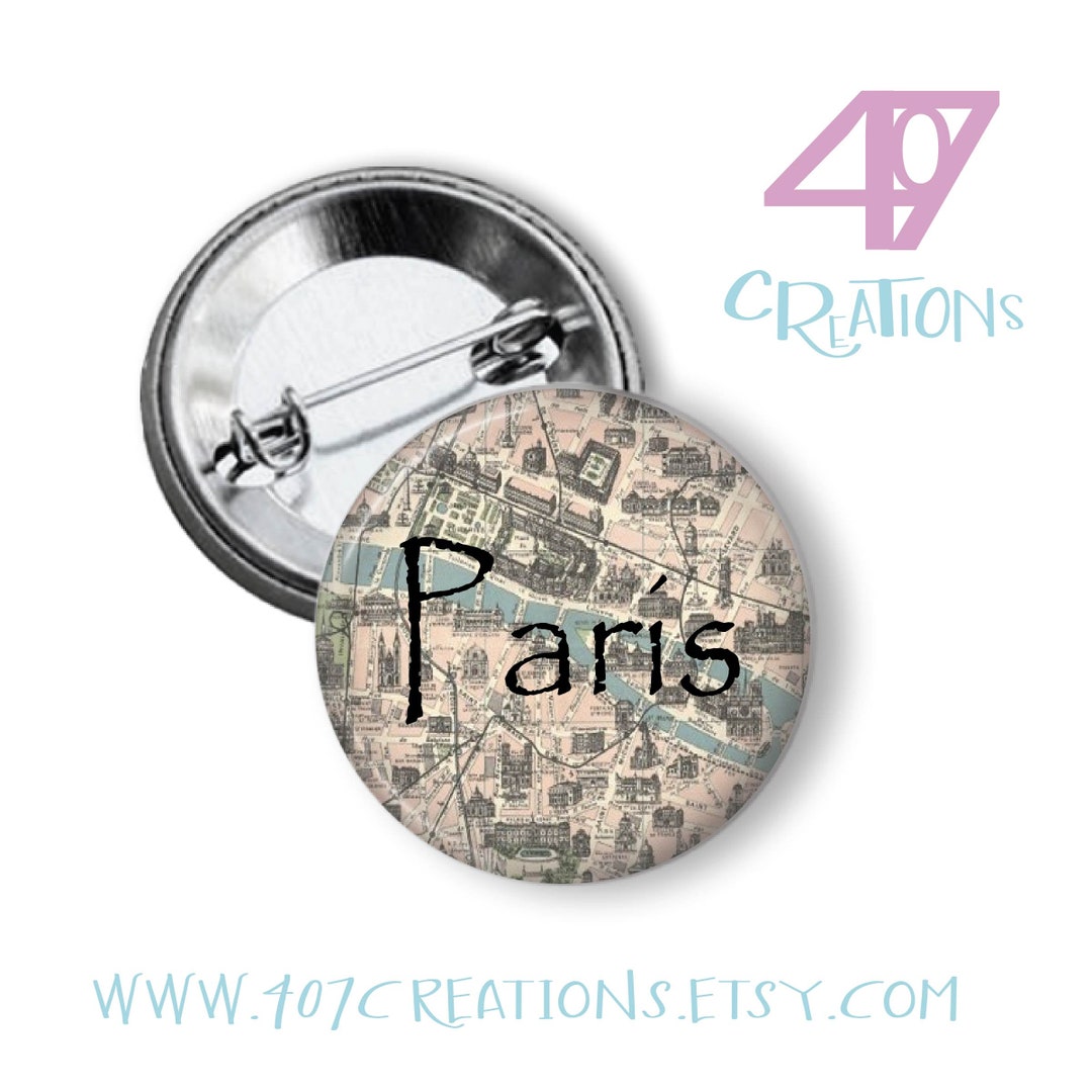 Paris Map Pin Button - Etsy