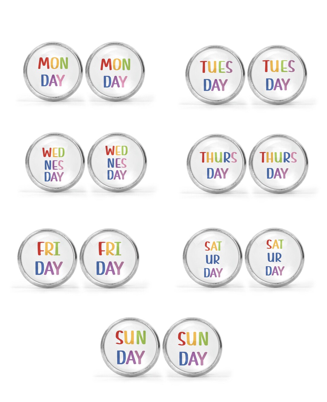 Days of the Week Stud Picture Earrings Set of 7 - Etsy