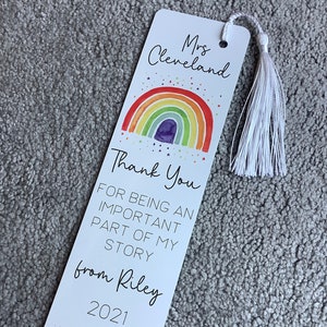Personalised Teacher Bookmark Rainbow Teacher Gift Thank You Present ...