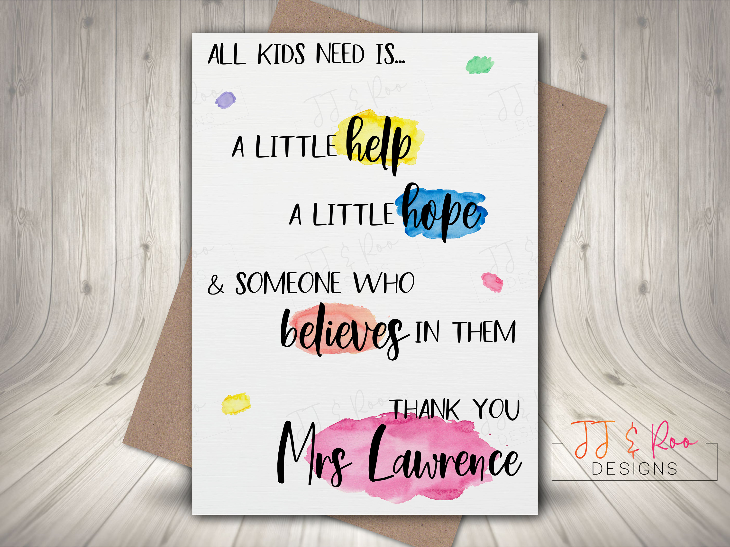 Personalised Teacher Thank You Card Teaching Assistant - Etsy Ireland