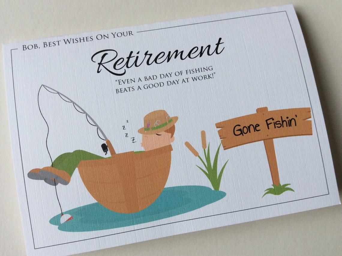 Personalised Retirement Card | Gone Fishing | Good Luck | Leaving Card ...