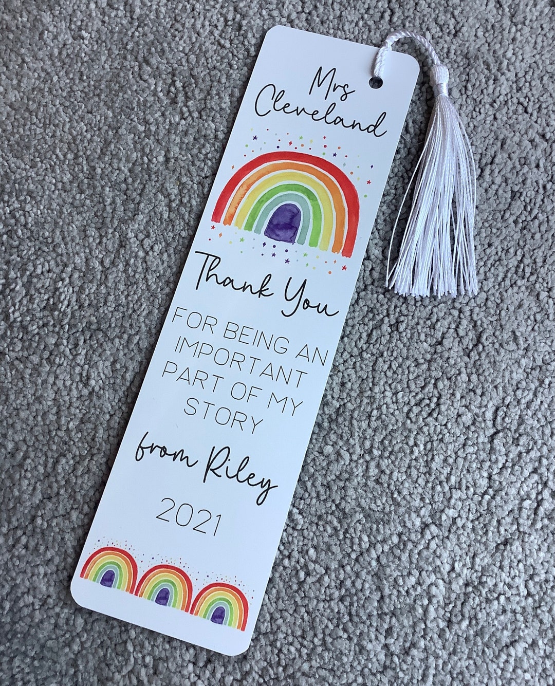 Personalised Teacher Bookmark | Rainbow Teacher Gift | Thank You ...