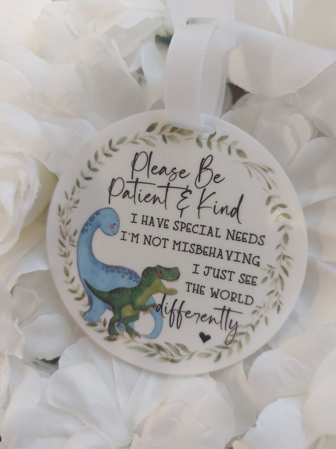 ASD Awareness Dino Pram Tag | Please Be Patient Pram Car Seat Tag ...