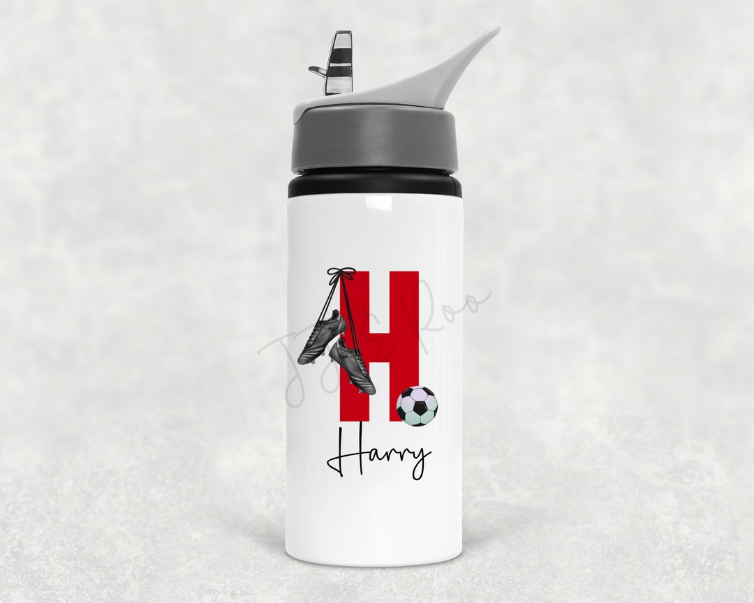 Personalised Football Water Bottle | Initial Drinks Bottle & Straw ...