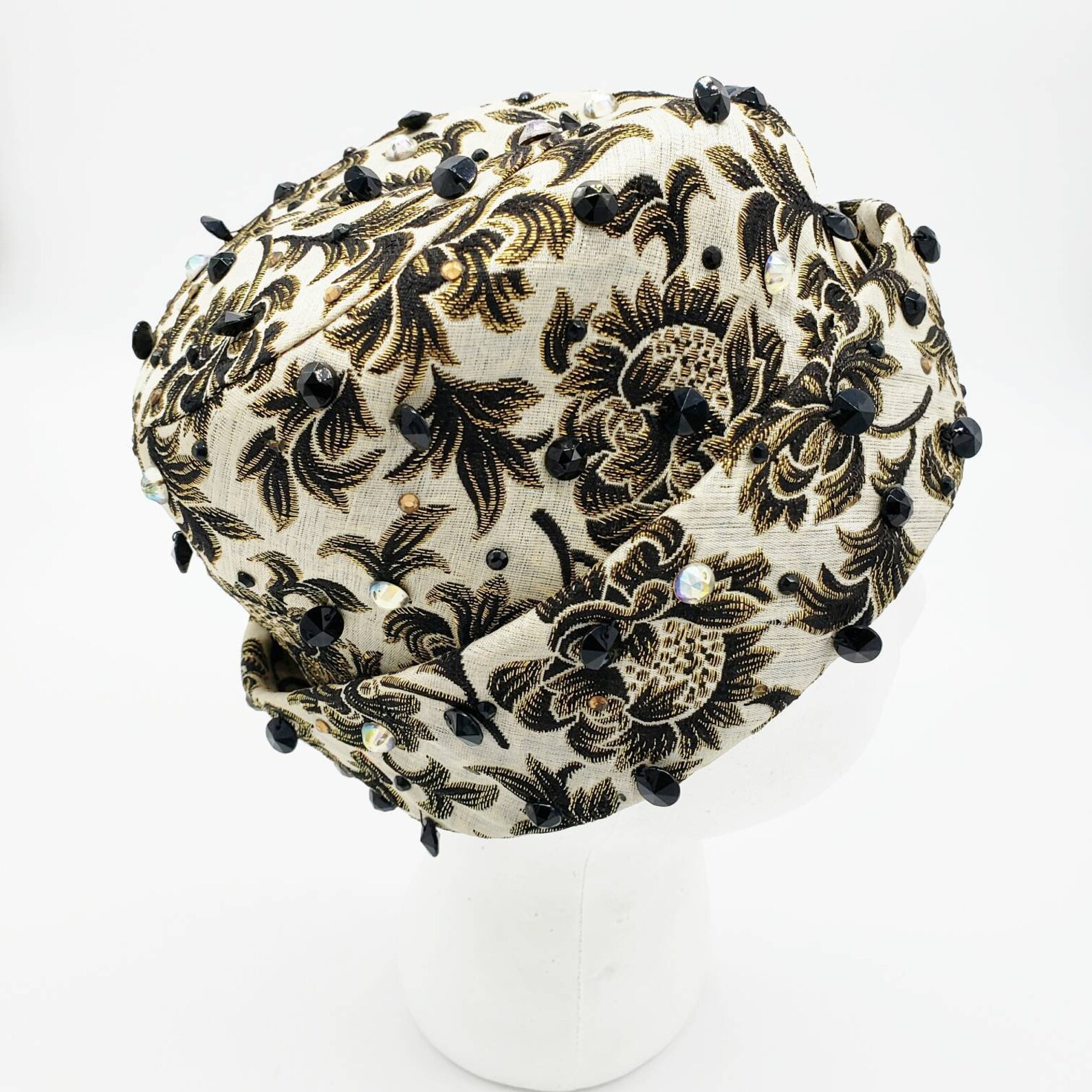 Vintage Cossack Hat | Beaded Brocade Fabric | Black and Gold | by ...