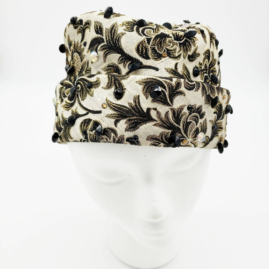 Vintage Cossack Hat | Beaded Brocade Fabric | Black and Gold | by ...
