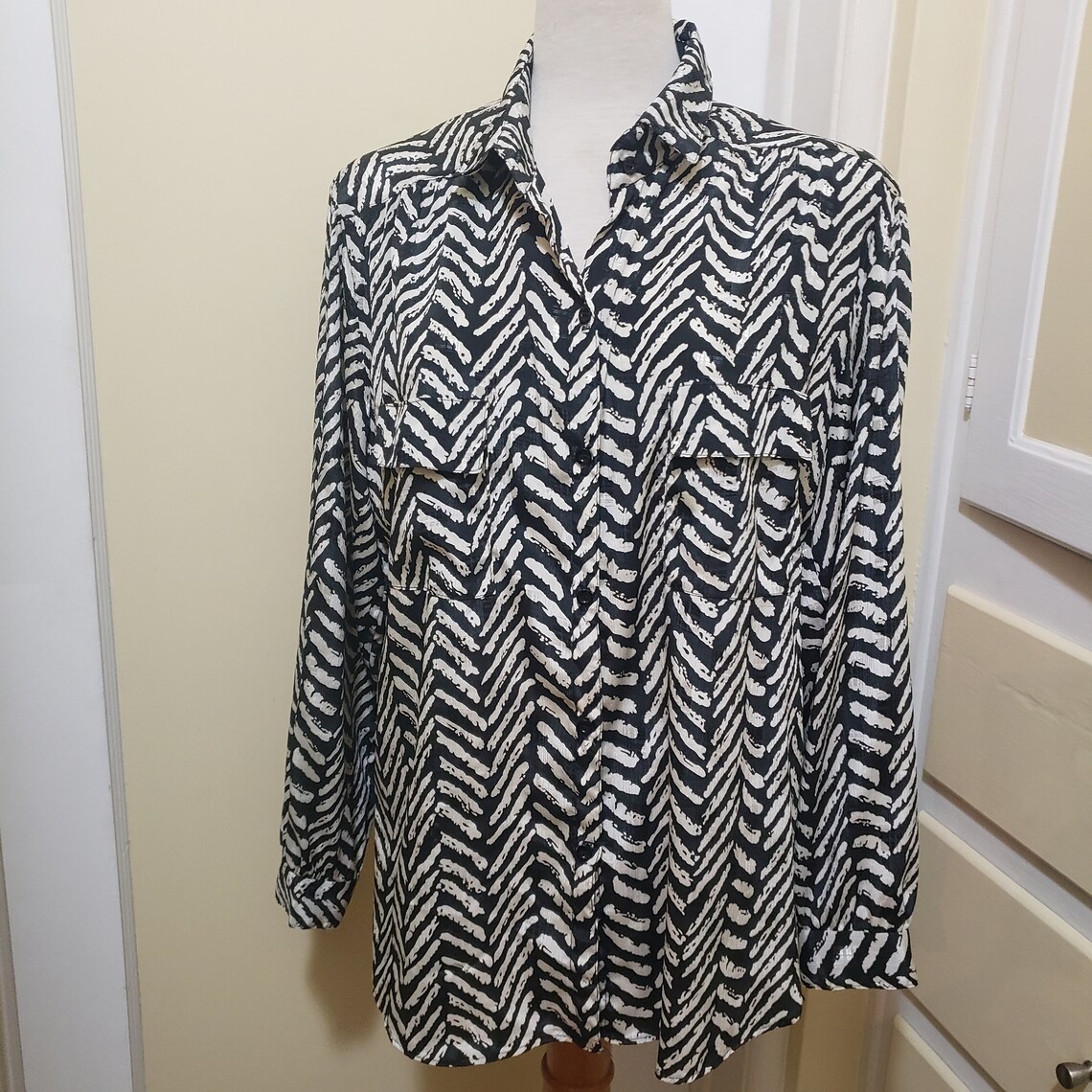 Vintage Blouse / Marie France / Blk & White / Oversized Blouse - Etsy