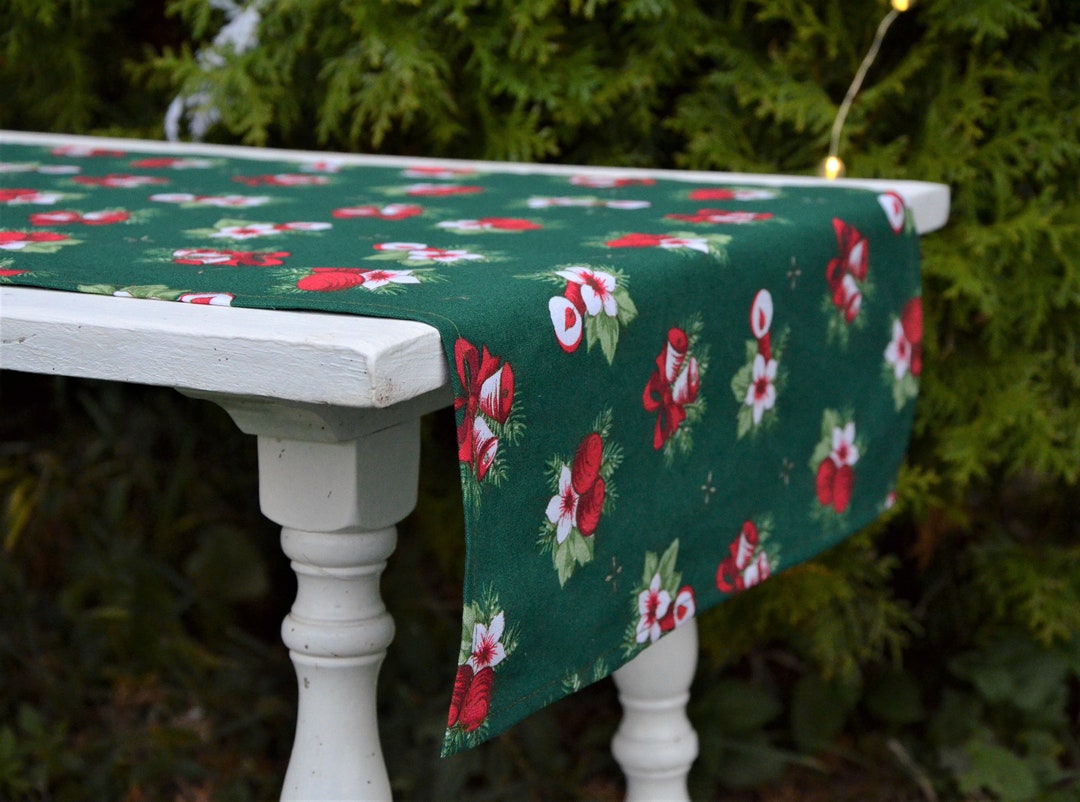 Vintage Long Christmas Table Runner, Red Green Christmas Table Topper ...