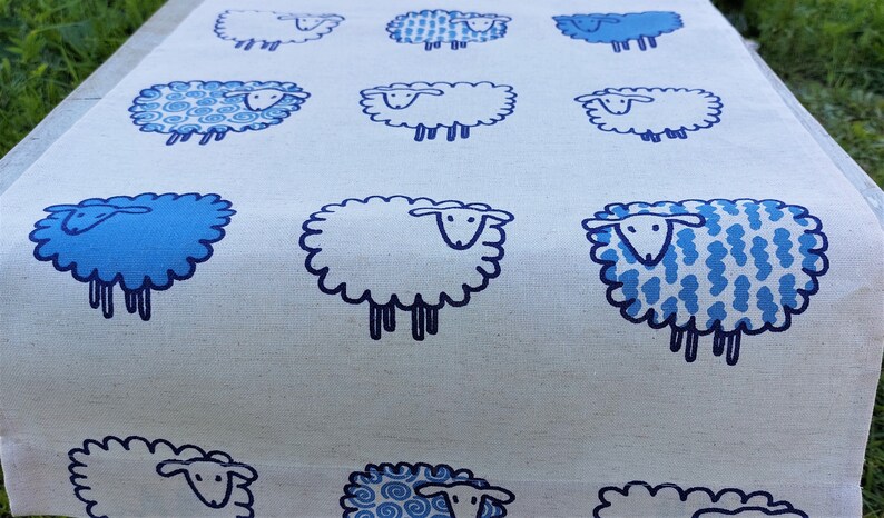 Printed Sheeps Table Runner, Long Linen and Cotton Table Runner ...