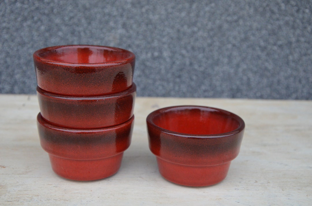 Set 4 Vintage Red Small Pottery Dish for Snacks. Vintage Offering Bowls ...