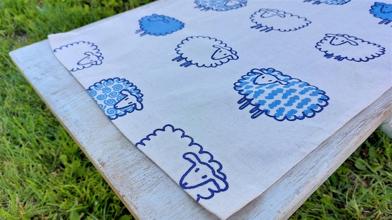 Printed Sheeps Table Runner, Long Linen and Cotton Table Runner ...