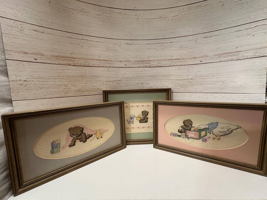 Three Framed Hand Embroidered Baby Bear Wall Art for Nursery - Etsy