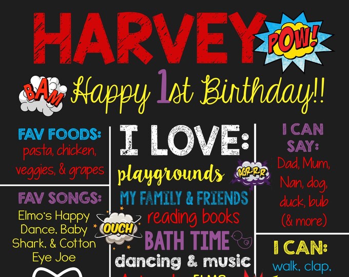 Super Hero Theme Birthday Chalkboard Sign- Printable Birthday ...