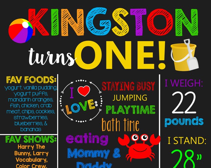 Beach Theme Birthday Chalkboard Sign- Printable Birthday Chalkboard ...