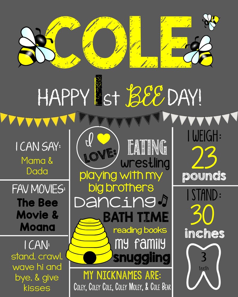 Bee Theme Birthday Chalkboard Sign Happy BEE Day printable | Etsy