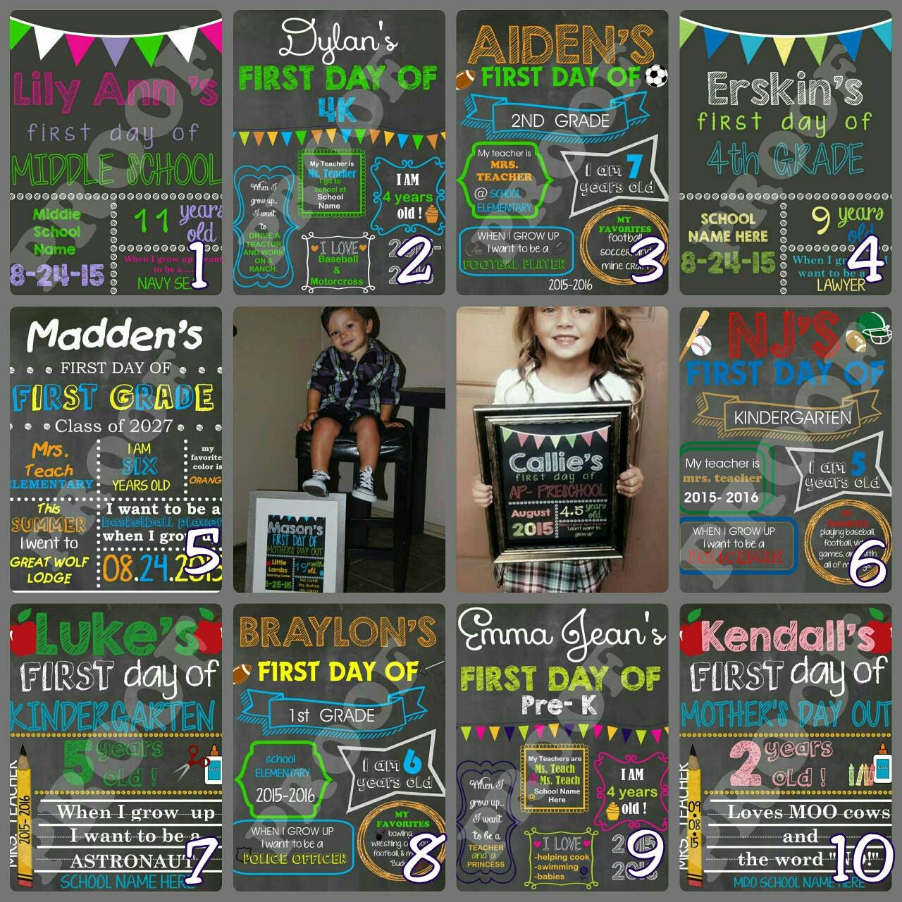 Back to School Digital Chalkboards Photo Prop First Day of | Etsy