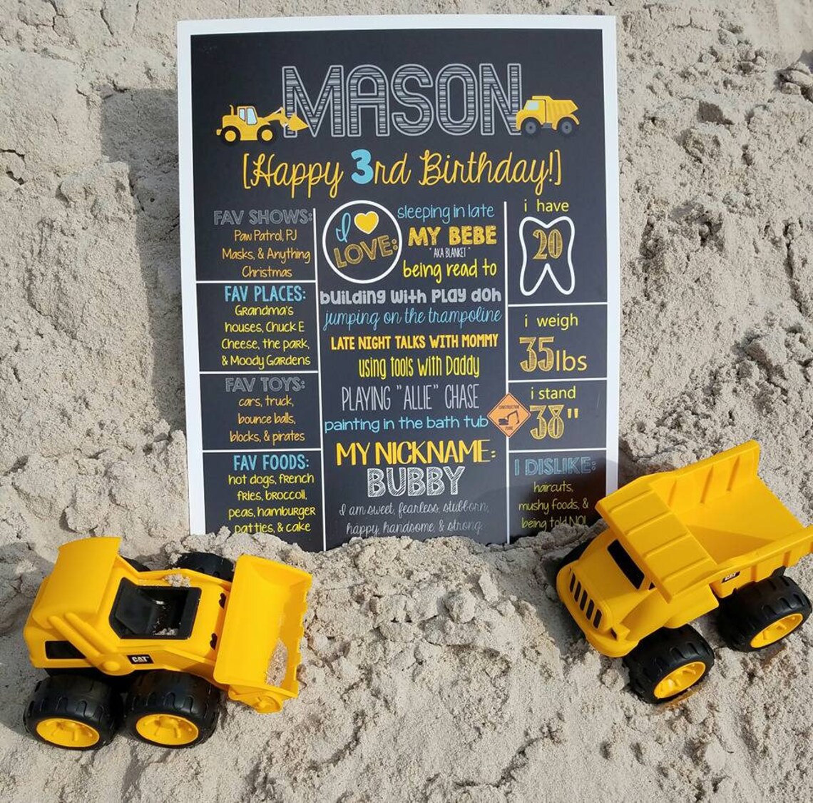 Bulldozer Chalkboard Birthday Poster CONSTRUCTION Theme | Etsy
