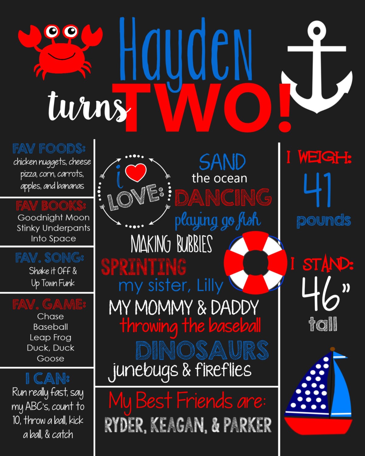 Nautical Theme Birthday Chalkboard Sign Printable Birthday | Etsy
