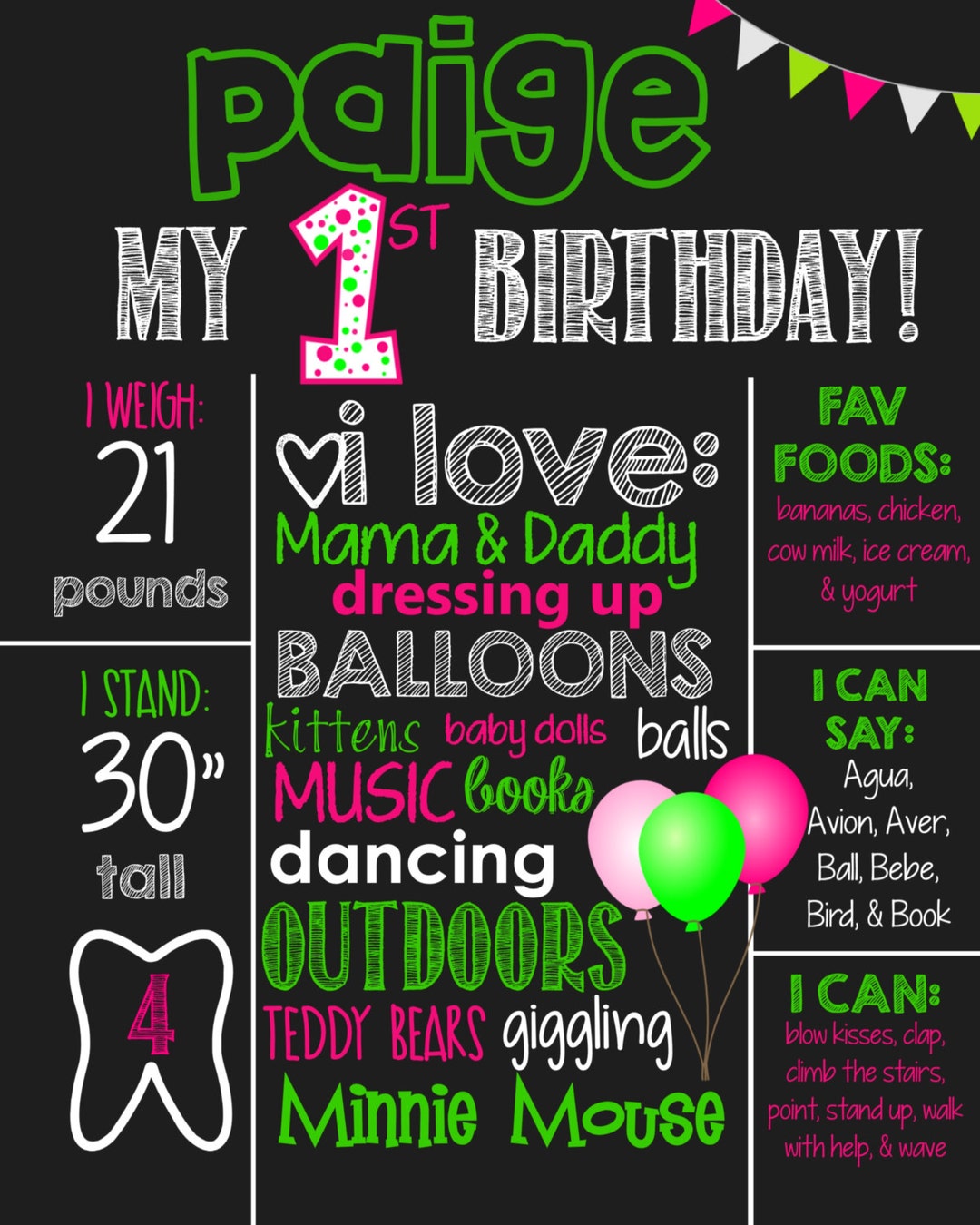 Bright Pink Theme Birthday Chalkboard Sign Printable Birthday ...