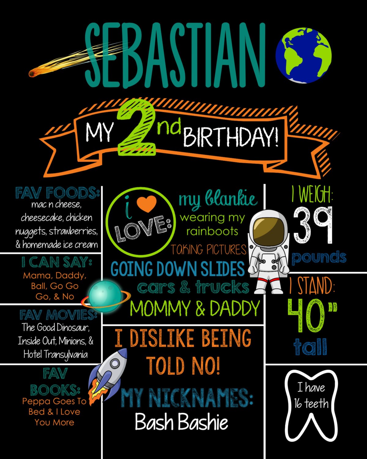 Space Theme 1st Birthday Chalkboard Sign Printable Birthday | Etsy