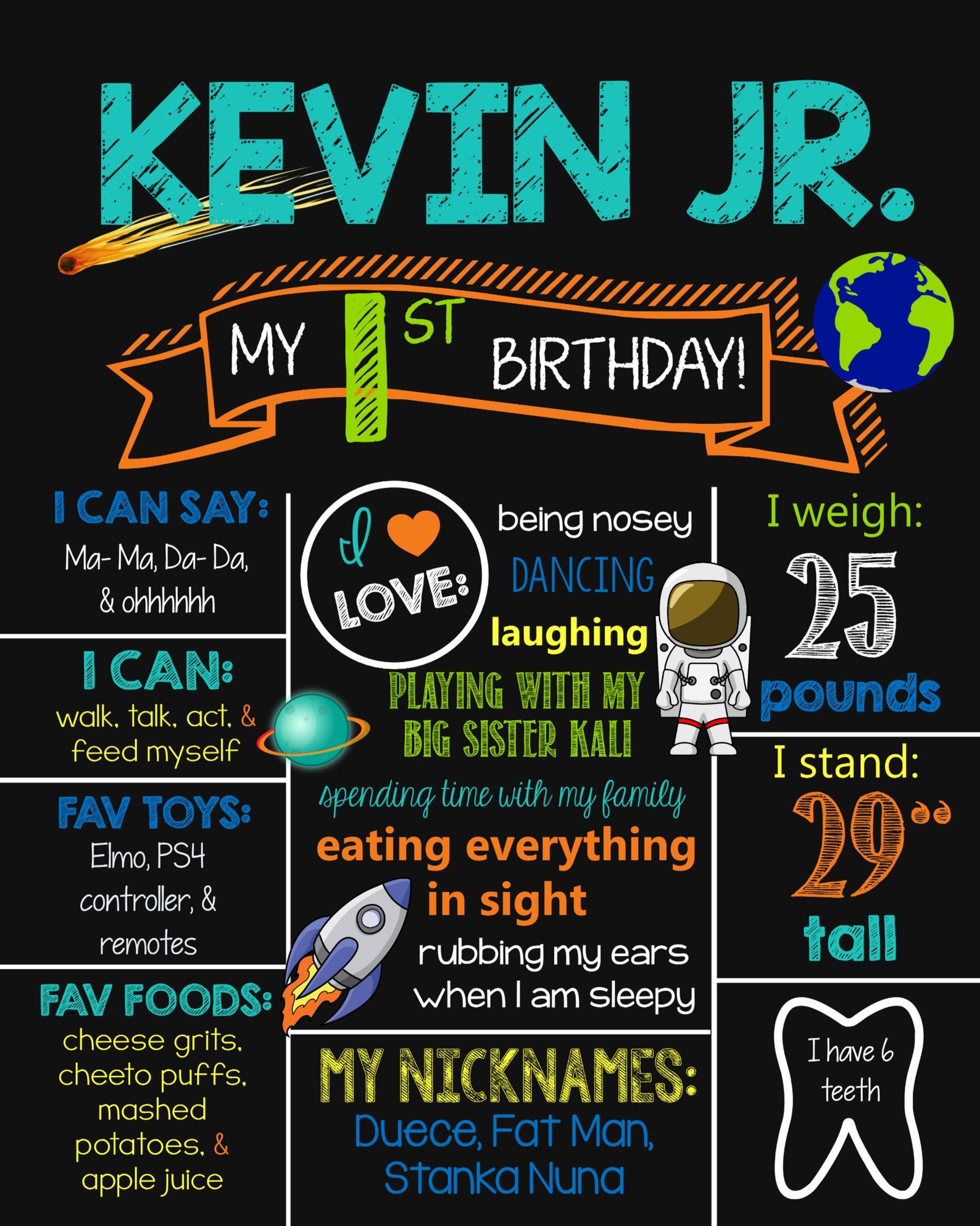 Space Theme 1st Birthday Chalkboard Sign Printable Birthday | Etsy