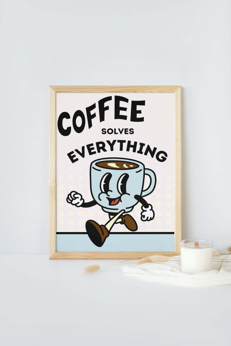 Coffee Solves Everything Retro Vintage Art Print Home Decor **DIGITAL ...