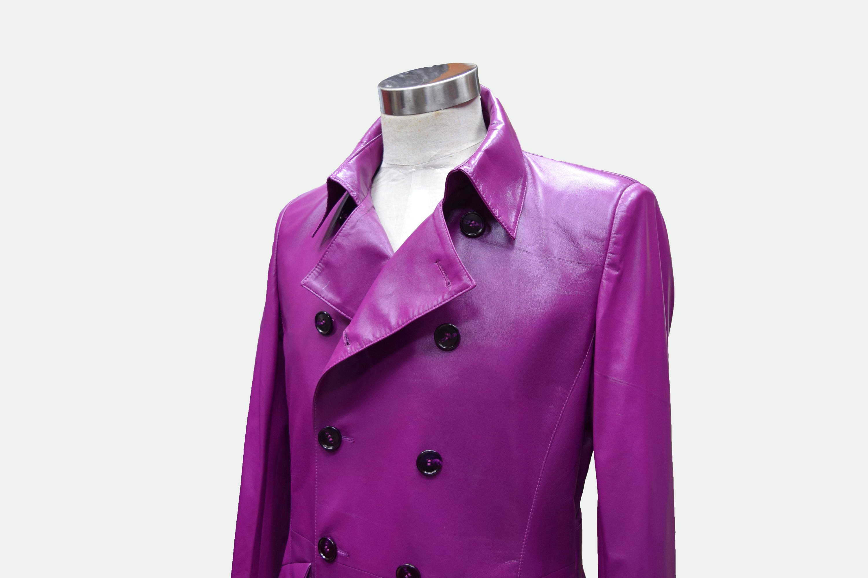 Custom Men's Fuchsia Trench Leather Jacket Fuchsia - Etsy
